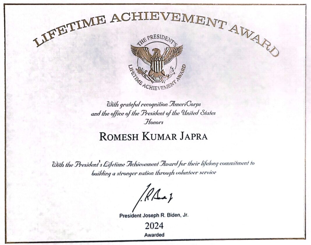 President Biden Bestows Lifetime Achievement Award On Dr. Romesh Japra ...